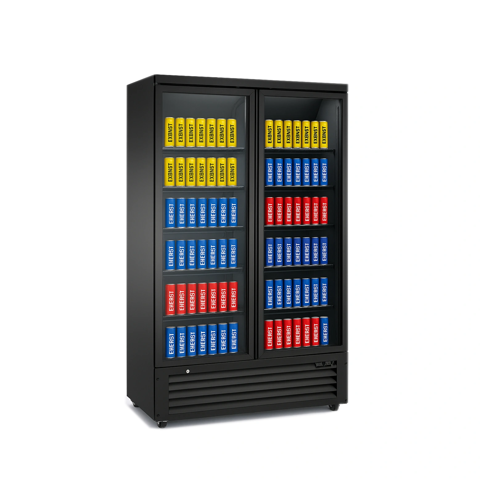 ثلاجة عرض سوبر ماركت بابين زجاج 1450 لتر سوداء SNOWVA